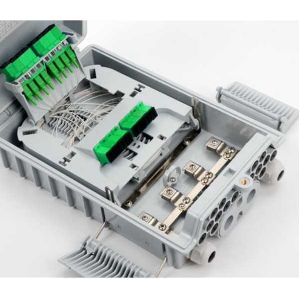 Quality Joint Box Fiber Optic Outdoor Wall Ftth 2 Inlet+Mid-Span Port ,16 Outlet For Drop Cables for sale
