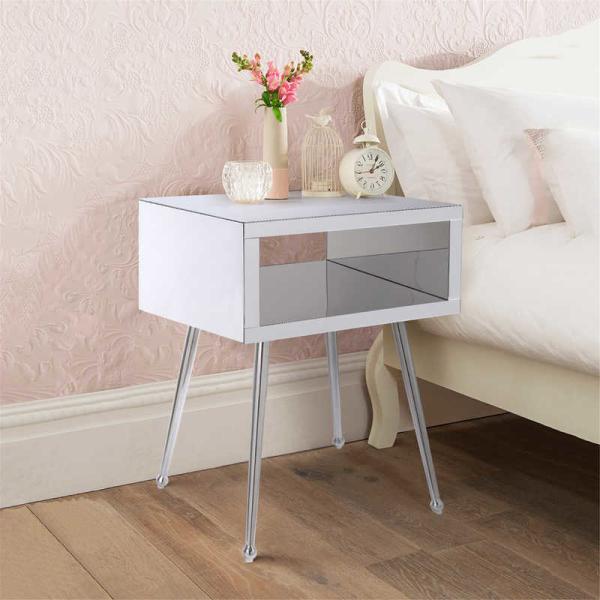 Quality Silver Mirror 17.91"W Coffee Bedside Table Middle Hollow Space Design for sale