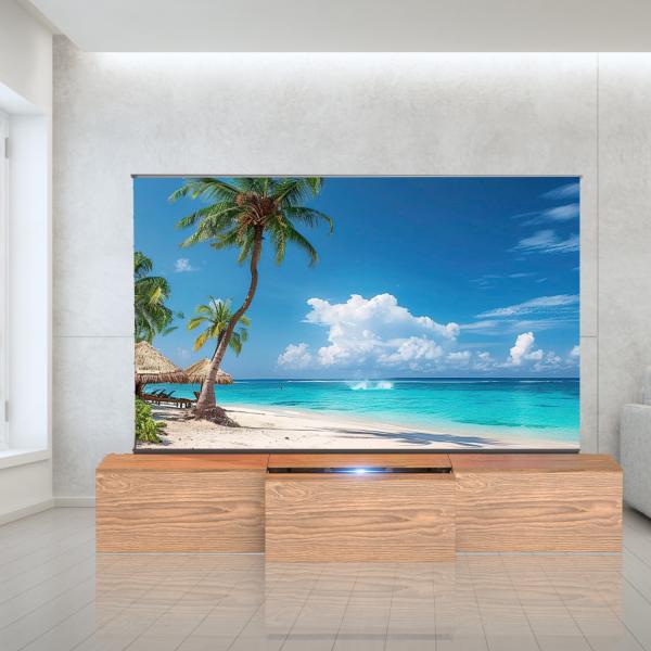 Quality Brown Telescopic TV Cabinet Intelligent MDF Board Motorized TV Cabinet 100 Inch 120 Inch 150 Inch for sale