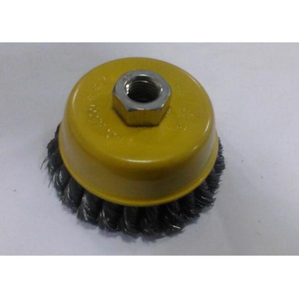 Quality 75 Mm OD Wire Cup Brush Knot Type Heavy Duty Yellow Bowl Body For Removing Paint for sale