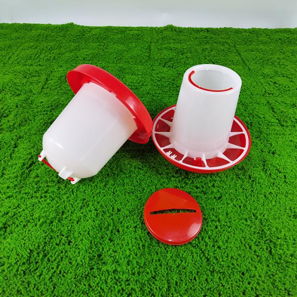 Quality Modern Cylinder Poultry Feeder Red / White 6L Capacity for Chickens Ducks and More for sale