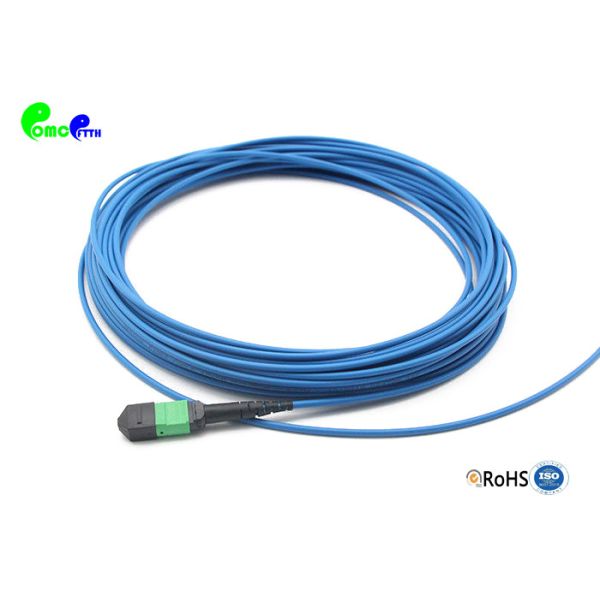 Quality 12 Fibers 9 / 125μm 3.0mm MTP APC female pigtail With Blue LSZH Jacket 25M For 40G / 100G Data Center for sale