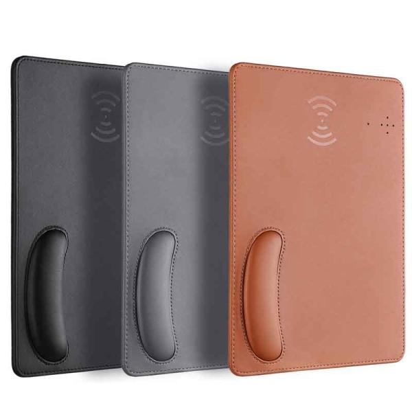 Quality Custom Logo PU Leather Mouse Pad Wireless Charger With Wrist Rest for sale