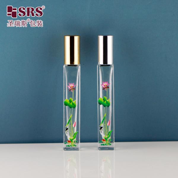 Quality 10ML Square Shape Roll On Bottles With 3D Printing Flowers Roller Ball Bottle for sale