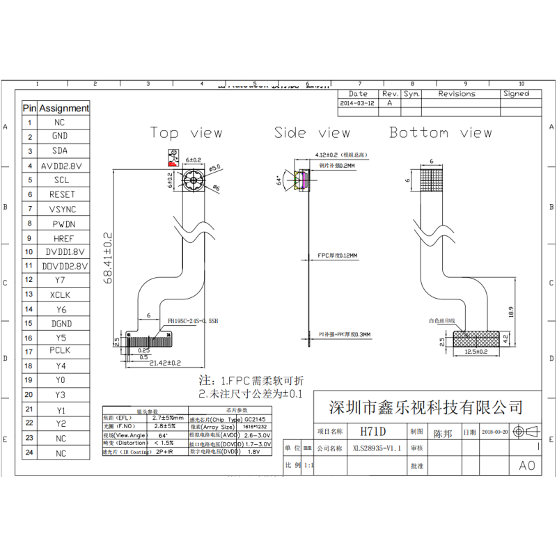 2MP ESP32 Camera Module GC2145 RGB color correction