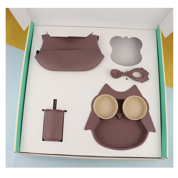 Quality Durably Soft Silicone Tableware Set Owl Plate Bowl Spoon Sippy Cup Bib for sale