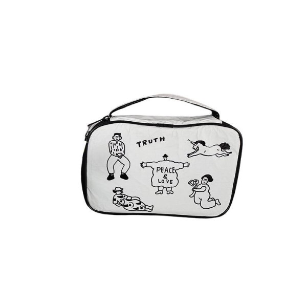 Quality Elegant White Floral Pattern Large Capacity Washable Travel Cosmetic Bag with Zipper for sale