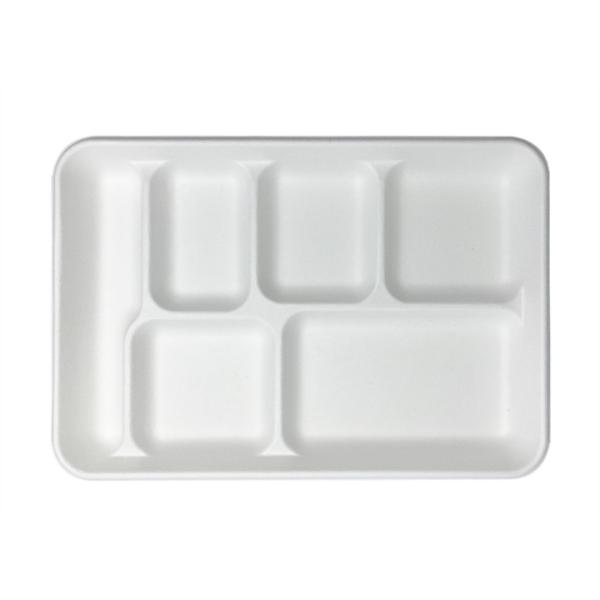 Quality School Disposable Biodegradable Bagasse Tableware 6 5 3 Compartment Lunch Tray for sale