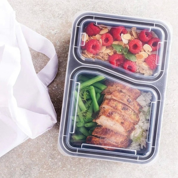 Quality 2 Compartment BPA Free Lunch Boxes Rectangular Meal Prep Containers for Food for sale