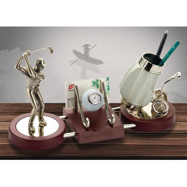 Quality Wooded Base Golf Trophy Cup Multi Functional With Pen Container & Clock for sale