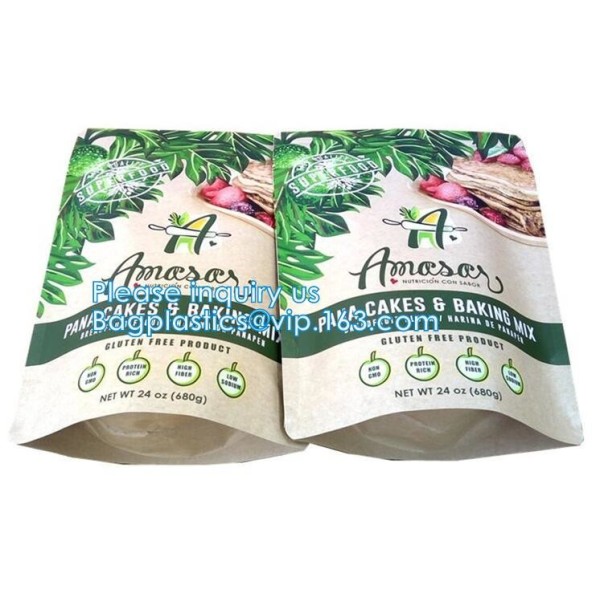 Quality Biodegradale Compostable Packaging Roll Film Slide Zipper Garment Bag Food Packing Bag 3 side seal bag Kraft Paper Bag for sale