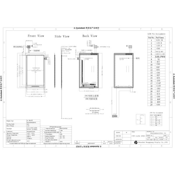 Quality 5 Inch LCD Custom TFT Display 720x1280 430cd/M2 Luminance for sale