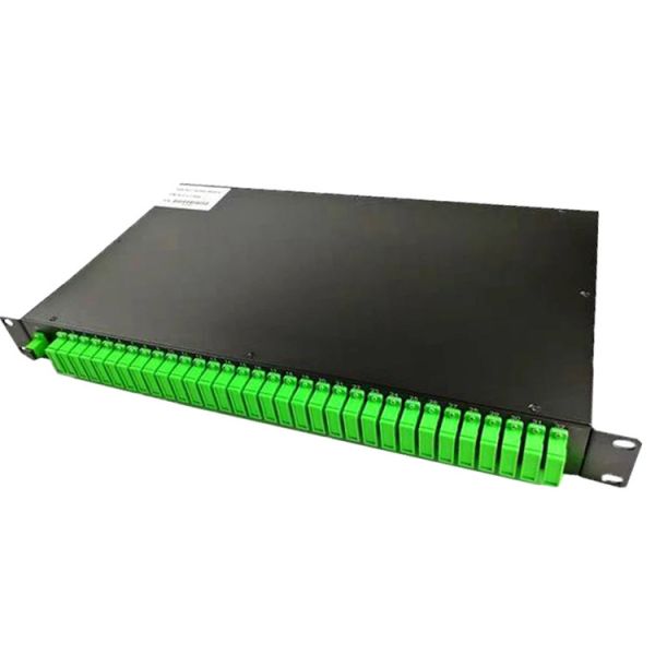 Quality Green Black 1X32 Rack Mounted Fiber Optic Plc Splitter With SC APC Fiber Adapters for sale