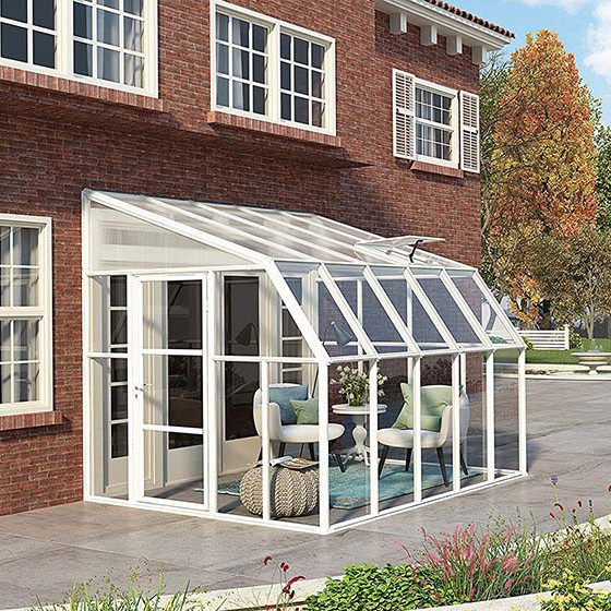 Quality Garden Curved Glass Roof Sunroom Inclined Roof Glass House Energy Saving Tempered Glass Aluminium Greenhouse Ultraviolet Protection for sale
