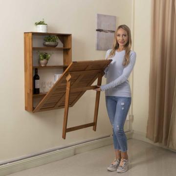 Quality Retro 3-Layer Teak Solid Wood Drop Leaf Folding Multifunctional Wall Table for sale