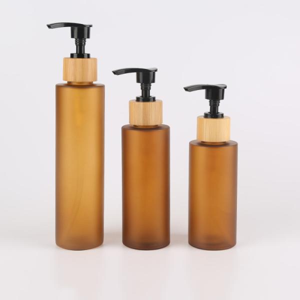 Quality 120ml 250ml Bamboo PP Amber Frosted Lotion Bottle for sale