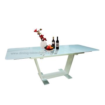 Quality White Painted Tempered Glass Dining Table 2.2 Meter Stainless Base for sale