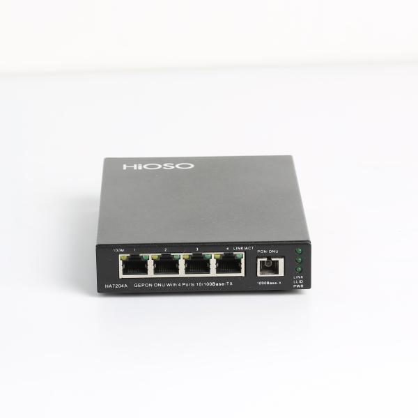 Quality Hioso 4FE Metal Casing Onu 12V DC 20km Transmission EPON ONU Fixed 10/100 Base TX Ports for sale