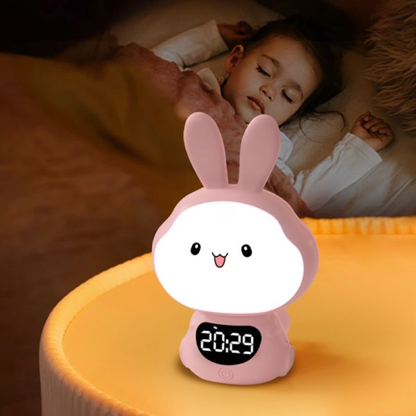 Quality Cute Bunny Plug In Night Light With Clock Rotatable Sleep Trainer Remote Control for sale