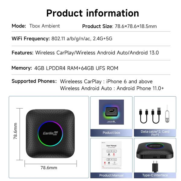 Quality 4+64gb Ai Box Wireless Adapter Carplay Android Auto AI Box Dongle Bluetooth 4.2 for sale