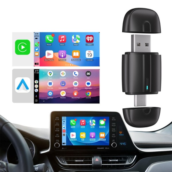 Quality Universal Car Fitment Wireless Carplay and Android Auto Adapter with Dual Ports Bluetooth 5.4 2-in-1 USB Type-C for sale