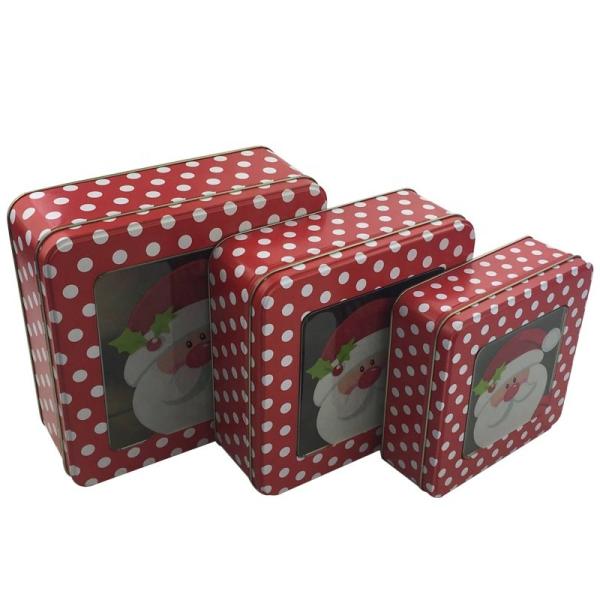 Quality Holiday Tin Box with Window Michael Tins Wedding Favor Tins Square Cake Tins for sale