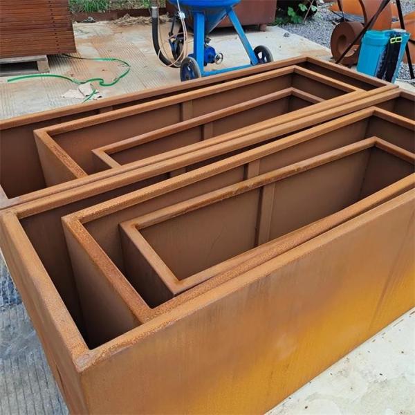 Quality Large Rusty Metal Garden Bed Corten Steel Rectangular Planter Box Flower Pot for sale