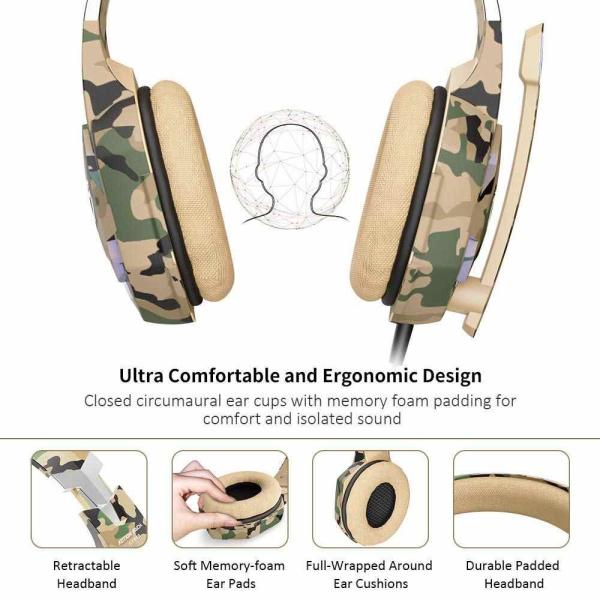Quality Kotion Each G2600 50mm 2.2m Camouflage Gaming Headset for sale