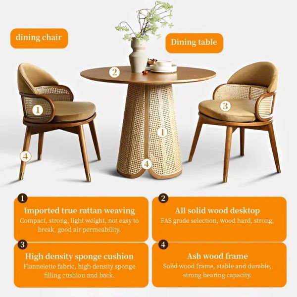 Quality Wicker Rattan Dining Table And Chairs Sets Modern Solid Wood for sale