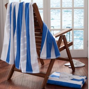 Quality 100 % Cotton White Towel With Blue Stripe Versatile For Bath And Beach for sale