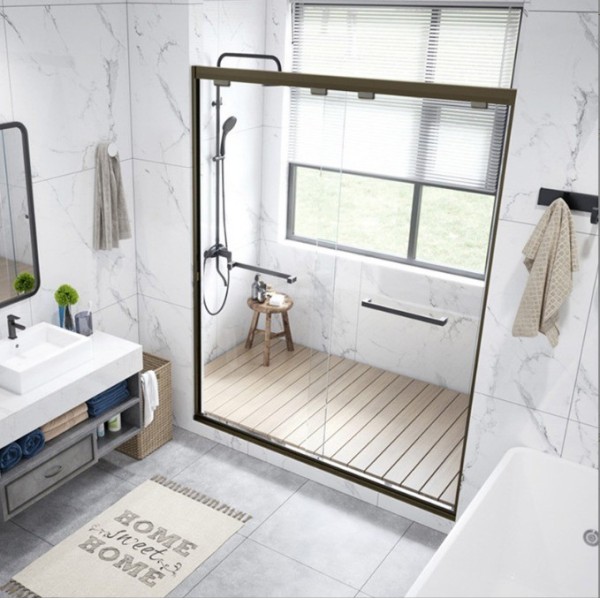 Quality Stainless Steel Shower Door Bathroom Sliding Shower Enclosure Room with Roller in Black for sale