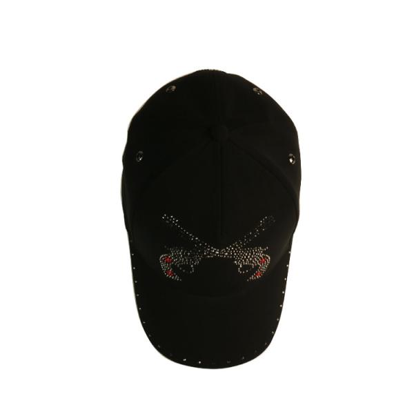 Quality OEM ODM Fashion Rhinestone Baseball Cap , Black Constructed Baseball Hat Metal Buckle for sale