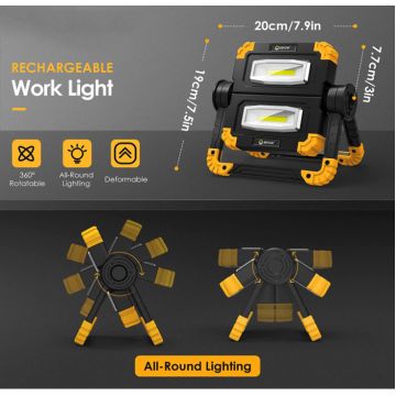 Quality Rechargeable Portable LED Work Light 2 COB 2000Lumens 360 Degree Rotation for sale