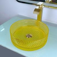 China Yellow Crystal Glass Wash Basin Cylindrical Shape Countertop Vessel Sink factory