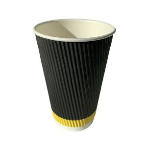 Quality Insulated Triple Wall Printed Paper Coffee Cups Stable PE Lining 16oz Ripple for sale