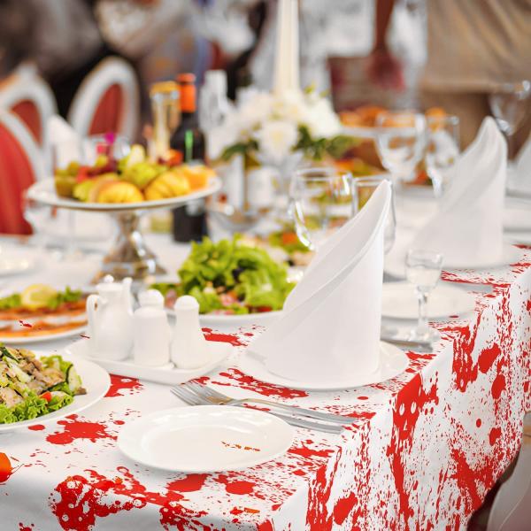 Quality Customized Disposable LDPE Bloody Handprint Tablecloth For Halloween for sale
