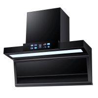 Quality Aluminum Housing Kitchen Range Hood with Wall Mounted Curve Glass Chimney Design for sale
