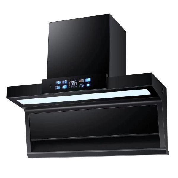 Quality Aluminum Housing Kitchen Range Hood with Wall Mounted Curve Glass Chimney Design for sale