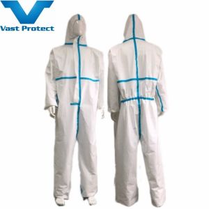 Quality Disposable White Blue Strip Micro Film Suit Without Boots-Cover with Durable for sale