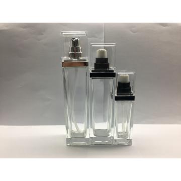 30ml 100ml 120ml Square Cosmetic Packaging Transparent Glass Lotion Bottles