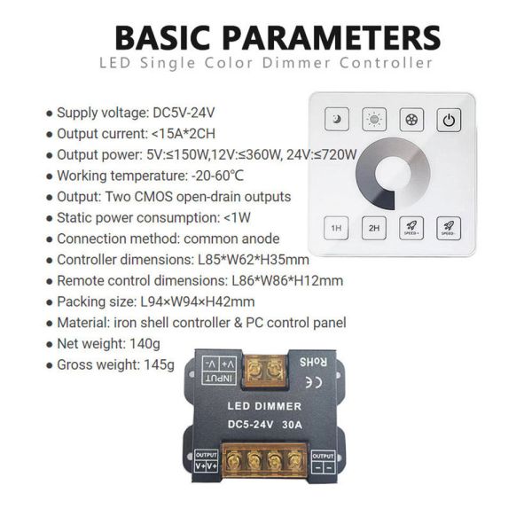 Quality Wireless RF Touch Panel LED Light Controller for Monochrome Two-Color and RGB for sale