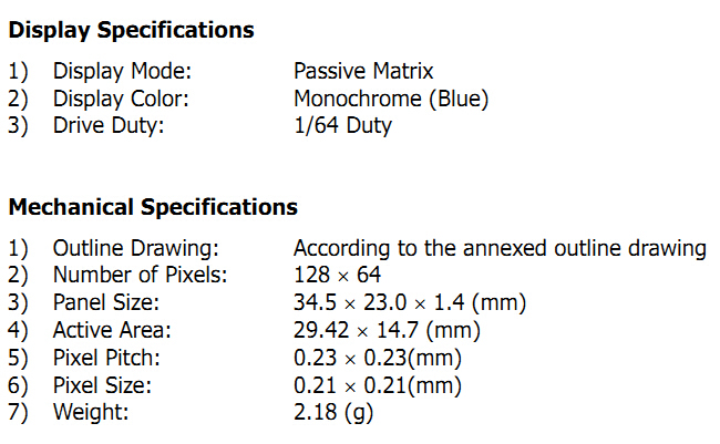 1.3 Inch OLED with 128X64 Resolution Blue Color