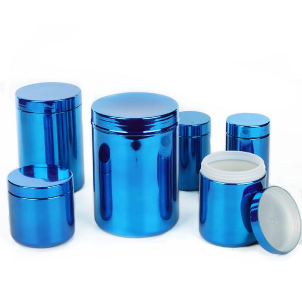 Quality Wide Mouth Chrome Plating Metalized Canister Plastic Powder Canister for sale
