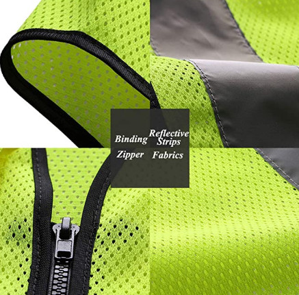Quality 100% Polyester High Visibility Fluorescent Reflective Mesh Vest With Pockets for sale