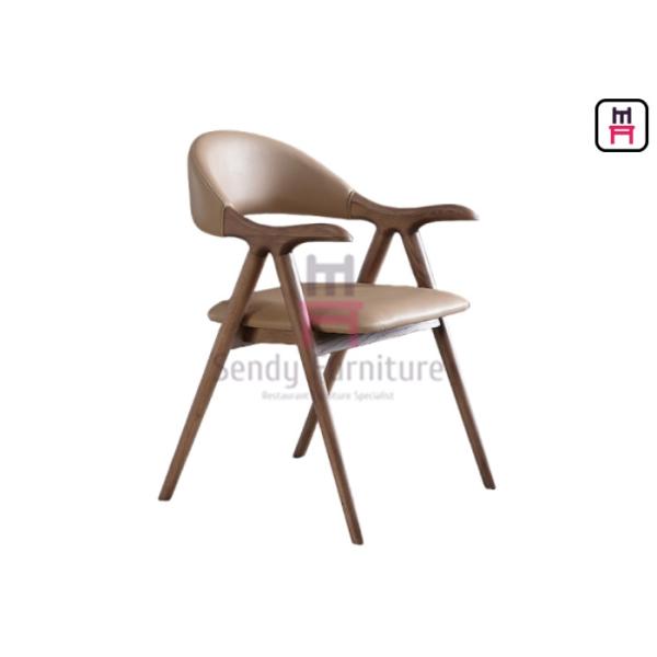 Quality Ash Wood Brown Leather Dining Chair With Armrests for sale