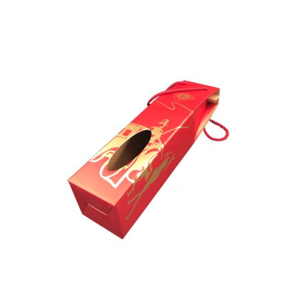 Quality Red Fancy Corrugated Wine Gift Box Packaging With Red Handles Customized Logo for sale