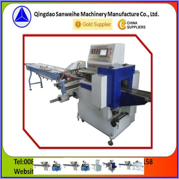 Quality 3.6KW Blue Horizontal Flow Wrap Machine  Wider Film Reciprocating Packaging Machine for sale