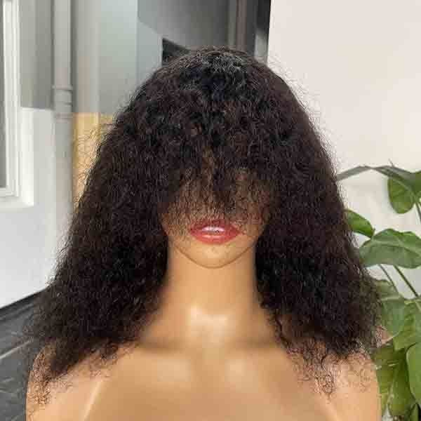 Quality Natural Kinky Straight Water Wave Short Curly Bob Wigs Human Hair With Bangs for sale