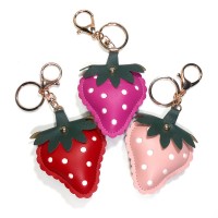 Quality Handmade Strawberry Leather Keychain CE Certification With Embossed Logo for sale