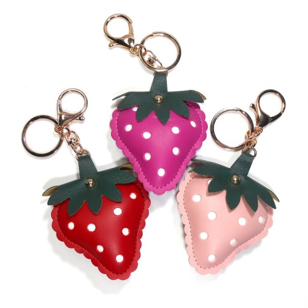 Quality Handmade Strawberry Leather Keychain CE Certification With Embossed Logo for sale